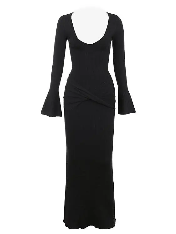 House Of Cb Mila Flute-sleeve Knit Maxi Dress - Black