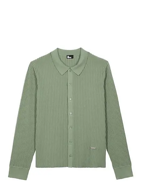 The Kooples Collared Button-down Wool-blend Jumper - Lichen