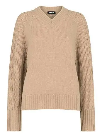 Whistles V-neck Knitted Wool Jumper - Tan