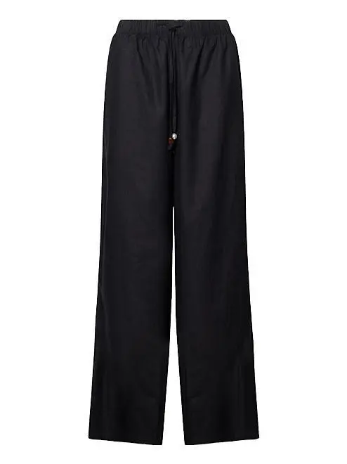 Seafolly Linen-blend Wide-leg Trousers - Black Pearl