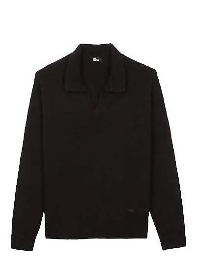 The Kooples Long-sleeve Open-collar Wool Jumper - Black