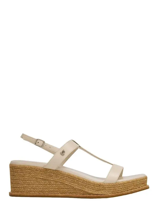 JIMMY CHOO Theia 60 Leather Espadrille Wedge Sandals - Latte