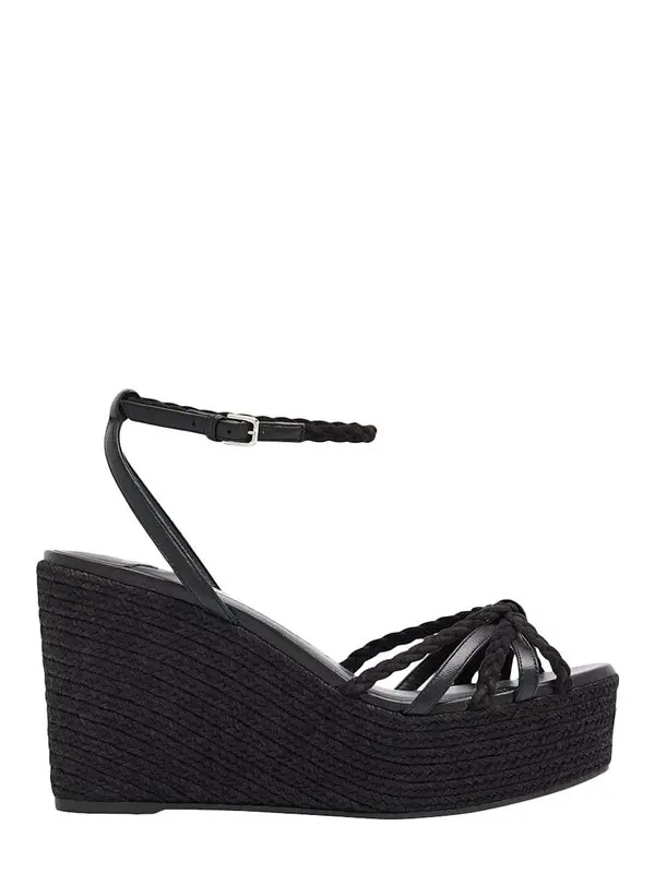 JIMMY CHOO 100mm Leather Espadrille Wedge Sandals - Black