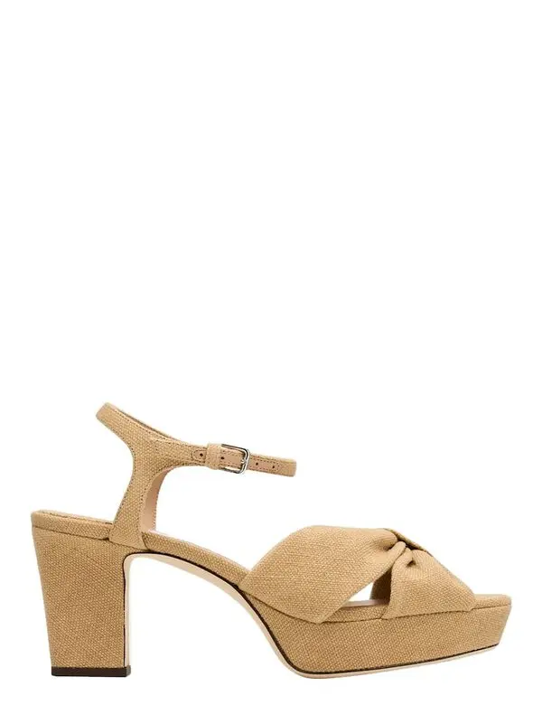 JIMMY CHOO 80mm Heloise Linen Platform Sandals - Camel