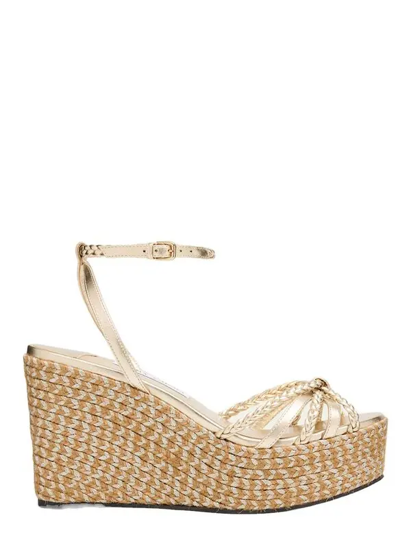 JIMMY CHOO 100mm Dree Metallic Leather Espadrille Wedge Sandals - Sftglmx
