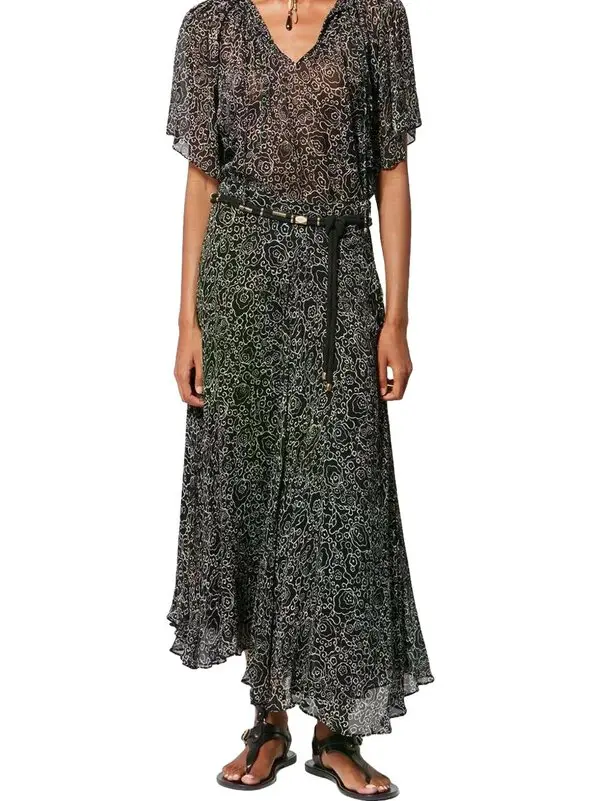 MARANT ETOILE Lycia Floral-print Midi Skirt - Black