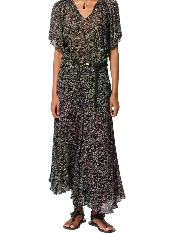 MARANT ETOILE Lycia Floral-print Midi Skirt - Black