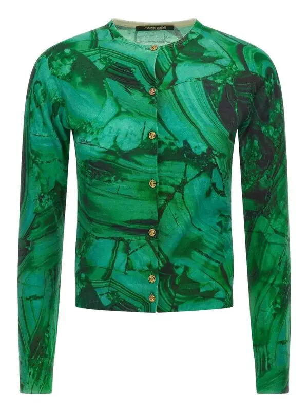 Roberto Cavalli Malachite-print Cardigan - Green