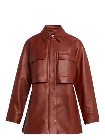 Veronica Beard Liora Leather Dickey Coat - Red Oak