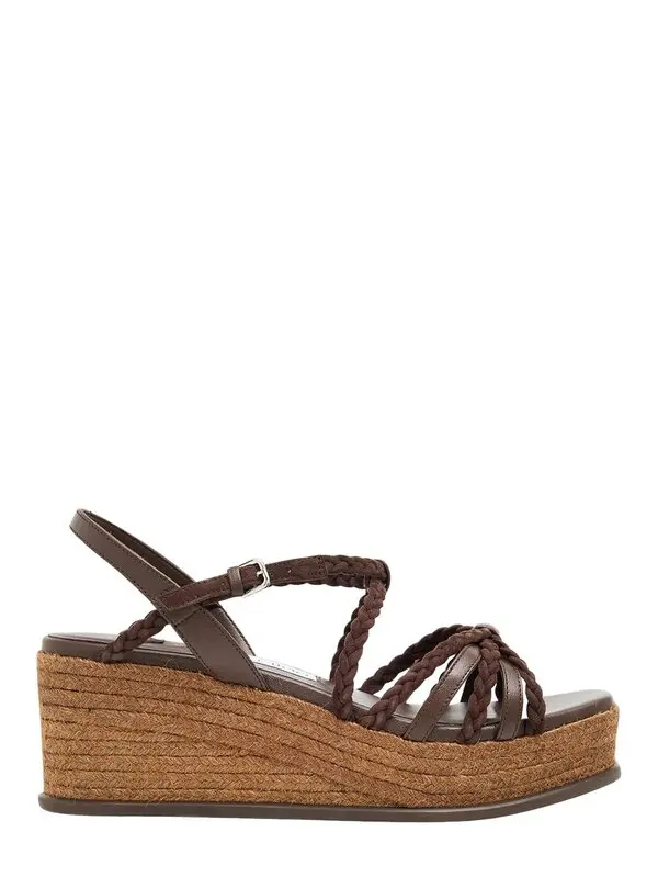 JIMMY CHOO 60mm Nyra Leather Espadrille Wedge Sandals - Chocolate