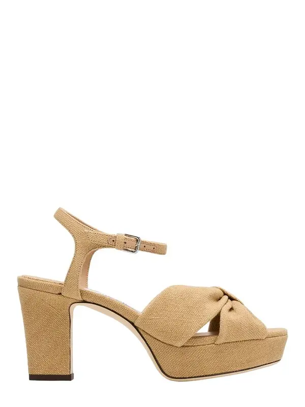 JIMMY CHOO 80mm Heloise Linen Platform Sandals - Camel