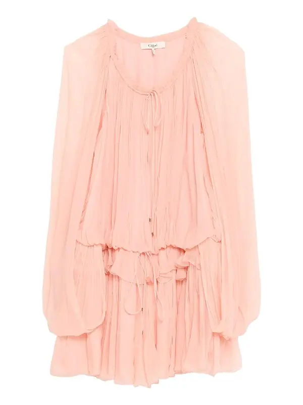 Chloé Organic Silk Crepe De Chine Blouson Top - Tan Rose