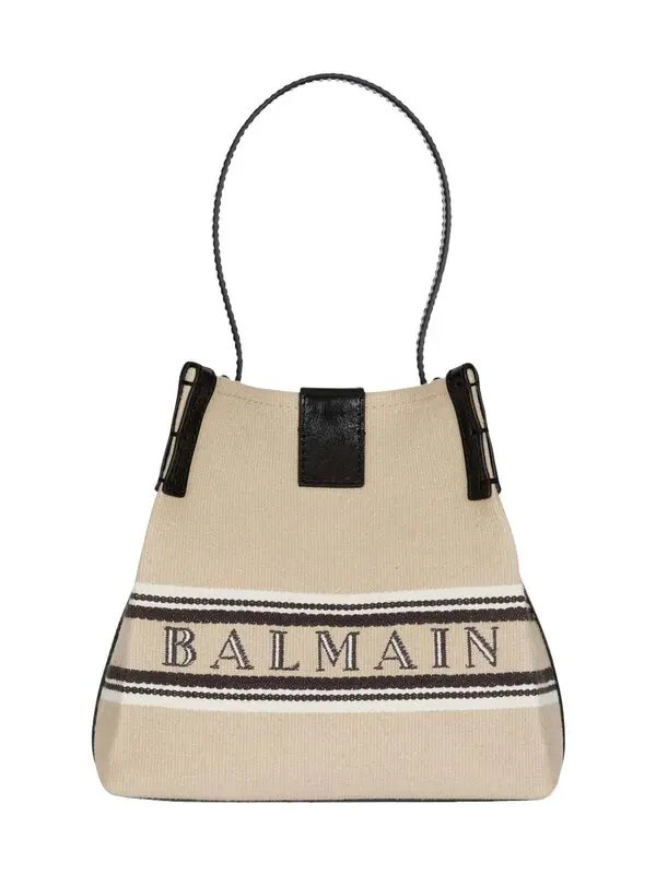 Balmain Canvas And Leather Bucket Bag - Beige
