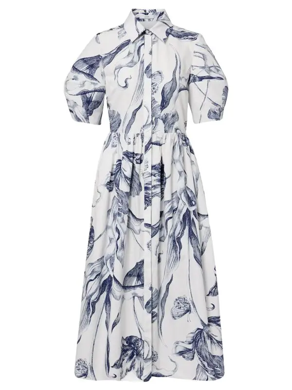 Erdem Floral Print Short Sleeve Dress - White