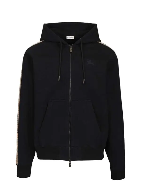 Burberry Check Motif Cotton Hoodie - Blue