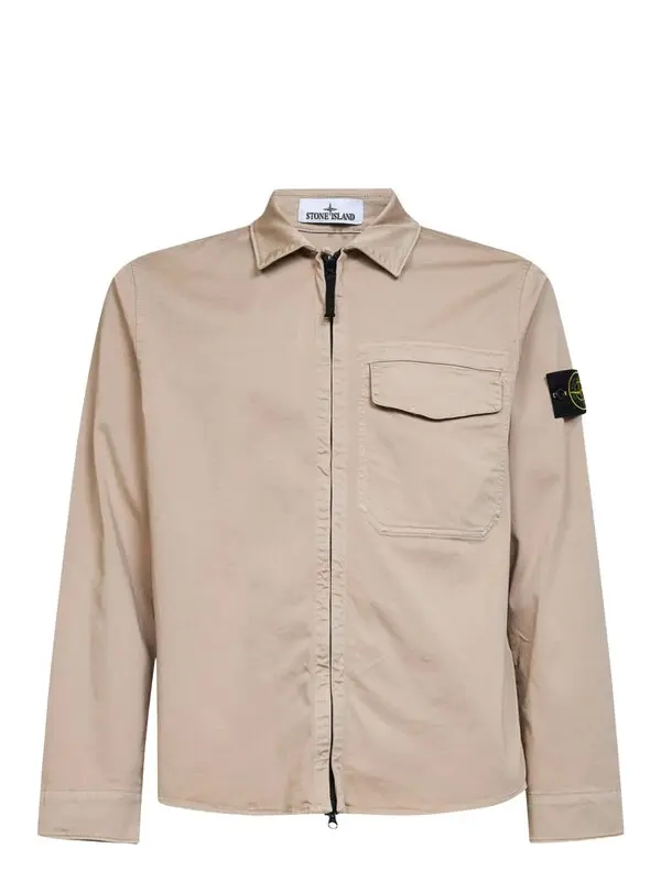 Stone Island Stretch Organic Cotton Satin Overshirt - Beige