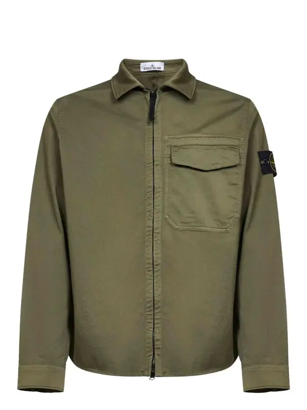 Stone Island Stretch Organic Cotton Satin Overshirt - Green