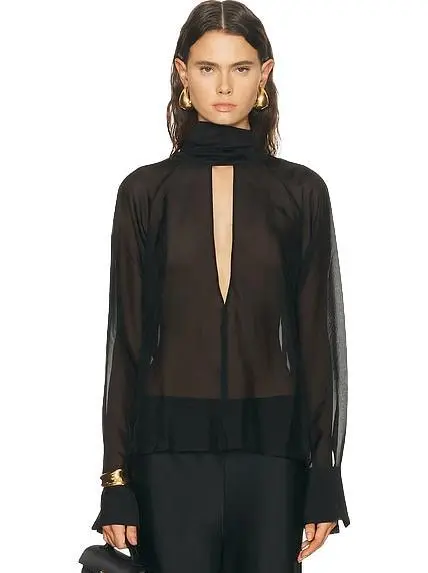 L'academie Aiden Top With Keyhole Detail And Flared Cuffs - Black