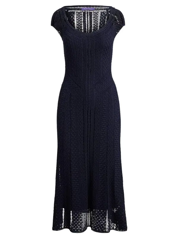 Ralph Lauren Silk Crochet Midi Dress - Navy