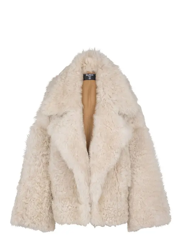 Balmain Shearling Overcoat - Beige