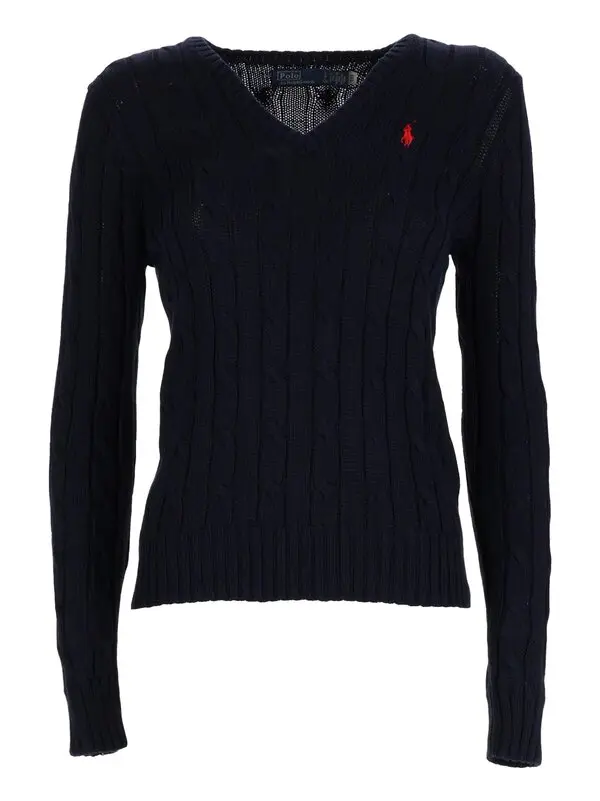 Polo Ralph Lauren Cable Knit Pullover With Logo - Blue