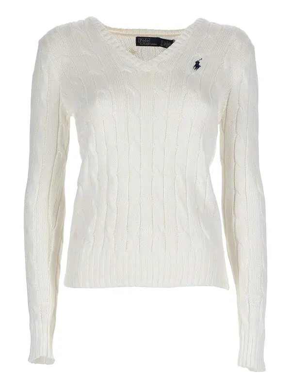 Polo Ralph Lauren Cable Knit Sweater With Logo - White