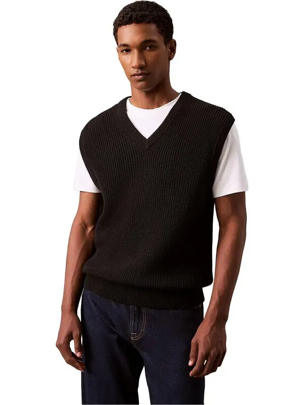Calvin Klein Smooth Cotton V-neck Vest - Black
