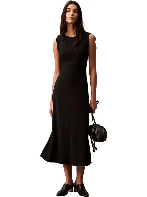 Calvin Klein Compact Stretch Crepe Midi Dress - Black Beauty