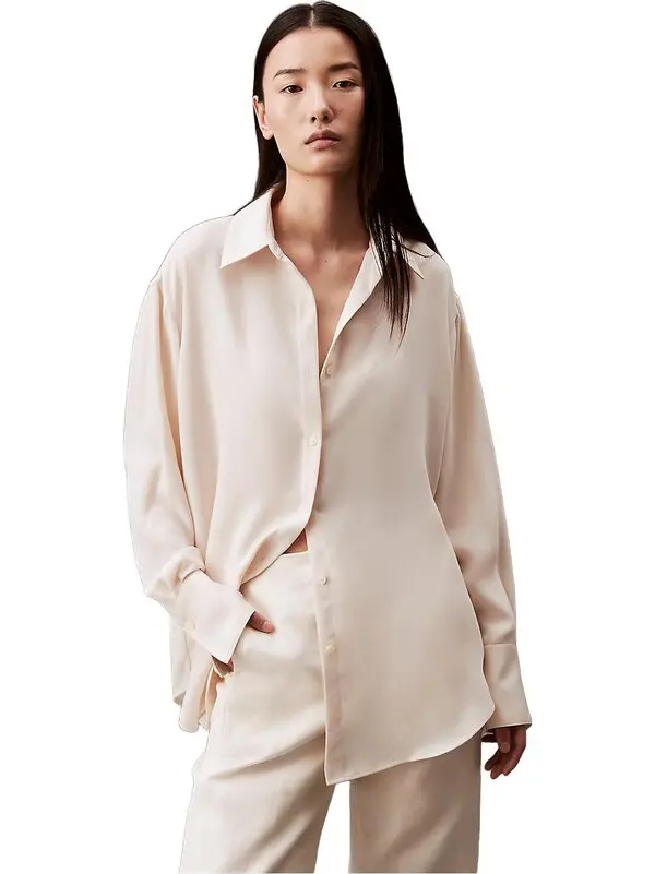 Calvin Klein Classic Button-down Tunic Shirt - Parchment