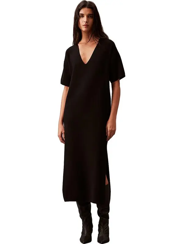 Calvin Klein Tech Knit V-neck Midi Dress - Black Beauty