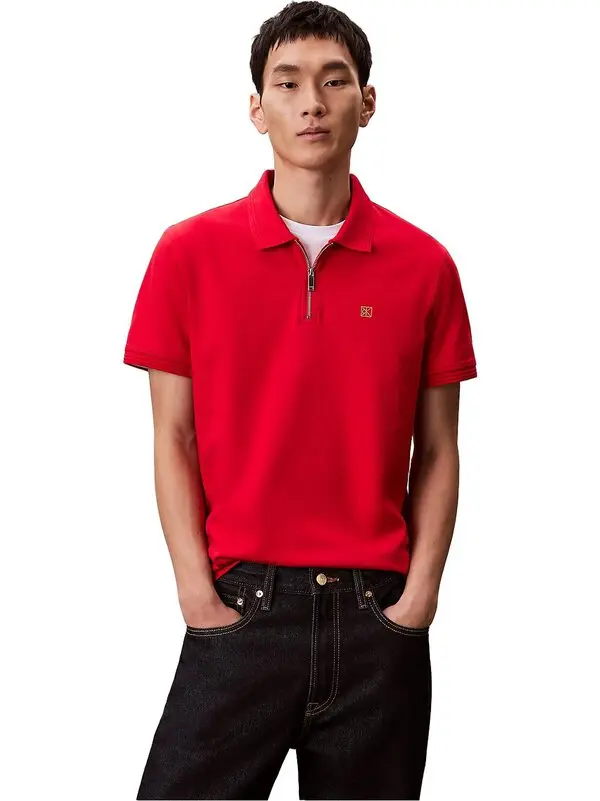 Calvin Klein Lunar New Year Emblem Logo Slim Polo Shirt - Pantone Red