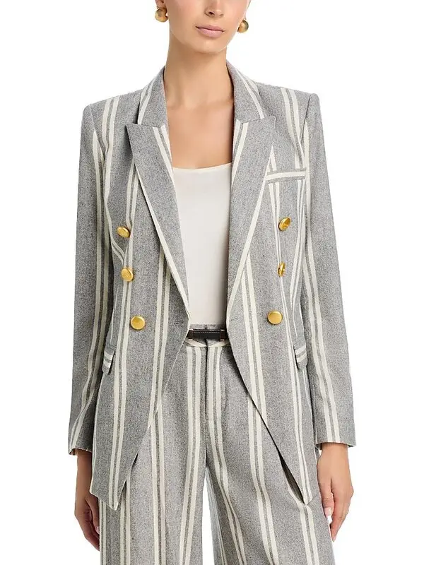 L'Agence Kendi Long Blazer - Grey/ivory Stripe