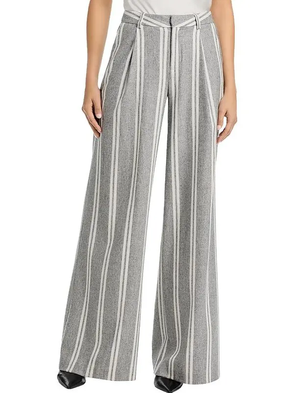 L'Agence Allanah Stripe Mid Rise Pants - Grey/ivory Stripe