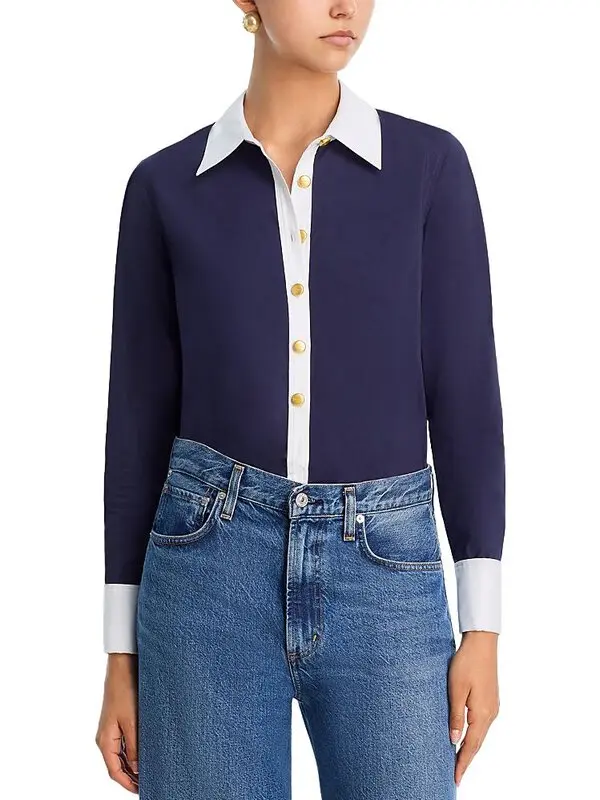 L'Agence Leslie French Cuff Bodysuit - Midnight/white