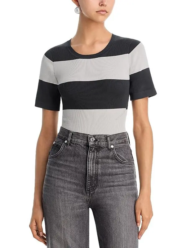 L'Agence Rosemond Color Blocked Bodysuit - Dark Slate/lt Grey Stripe