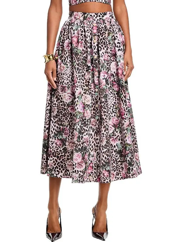 L'Agence Seina Floral Leopard Print Midi Skirt - Multi Rose