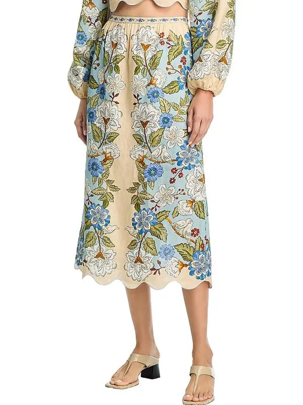 Farm Rio Printed Linen Midi Skirt - Garden Sca