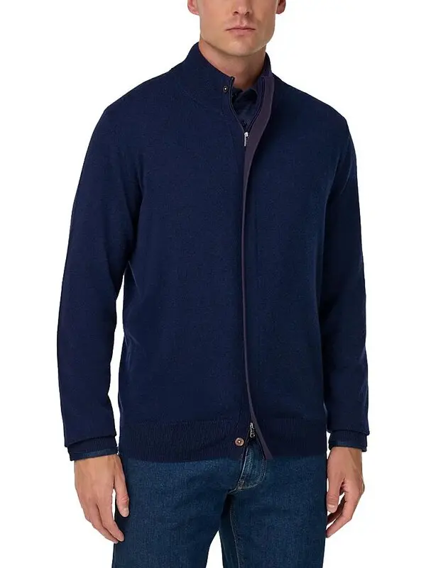 Boggi Milano Full-zip Cashmere Wool Sweater - Navy Blue