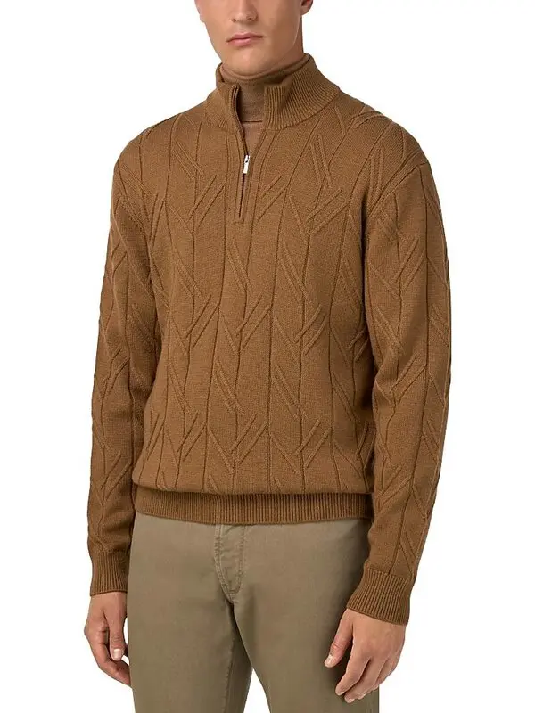 Boggi Milano Merino Wool Quarter Zip Sweater - Hazelnut