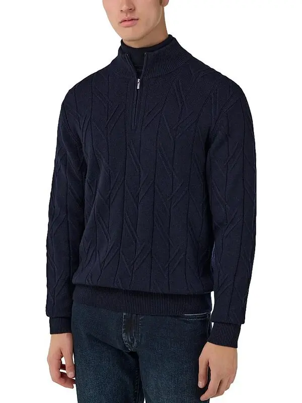Boggi Milano Merino Wool Quarter Zip Sweater - Navy Blue