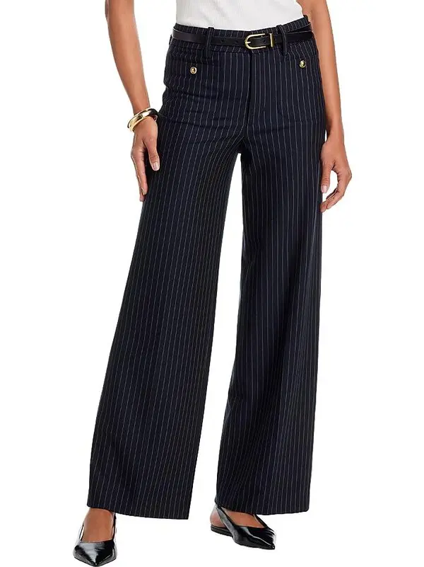 FRAME Slim Palazzo Pants - Navy Pinstripe