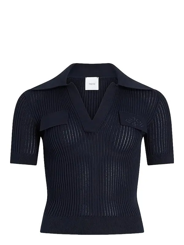 PATOU Embroidered Knit Polo Top - Deep Blue