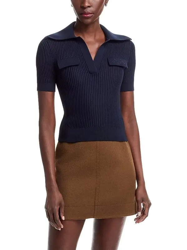 PATOU Embroidered Knit Polo Top - Deep Blue