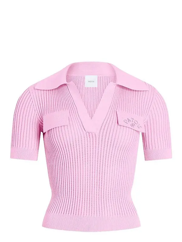 Patou Embroidered Knit Polo Top - Orchid Ice