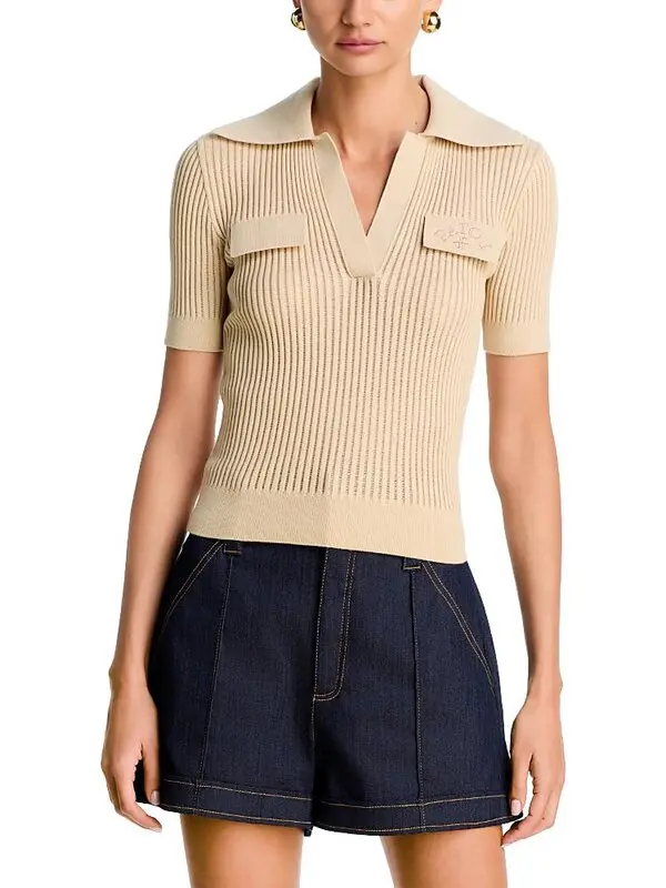PATOU Embroidered Knit Polo Top - Sand
