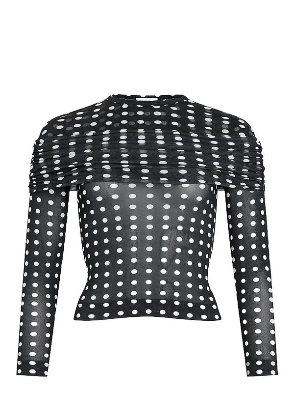 Patou Long Sleeve Polka Dot Top - Night Blue Polka Dots