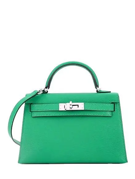 HERMES Kelly 20 Handbag Green Chevre Mysore With Palladium Hardware - Menthe