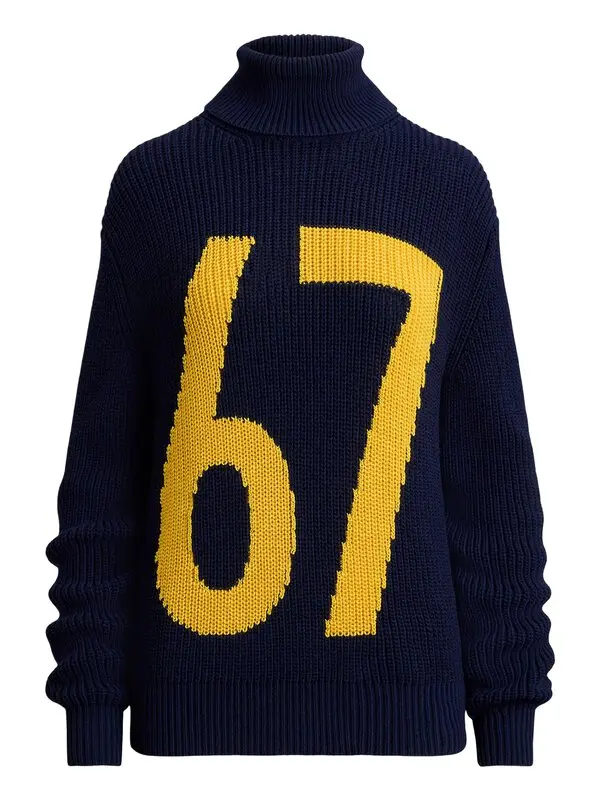 Ralph Lauren Cotton-silk Intarsia-knit Rollneck Sweater - Navy