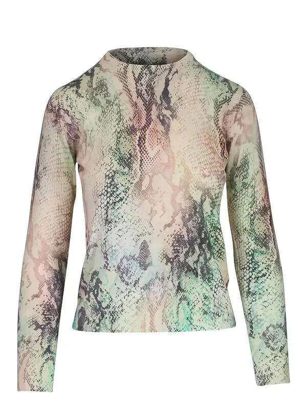 Kinross Cashmere Snakeskin-print Long-sleeved Top - Neutrals