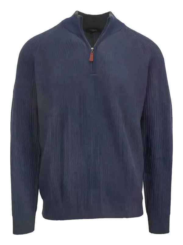 Kinross Cashmere Half-zip Ribbed Pullover Sweater - Blue